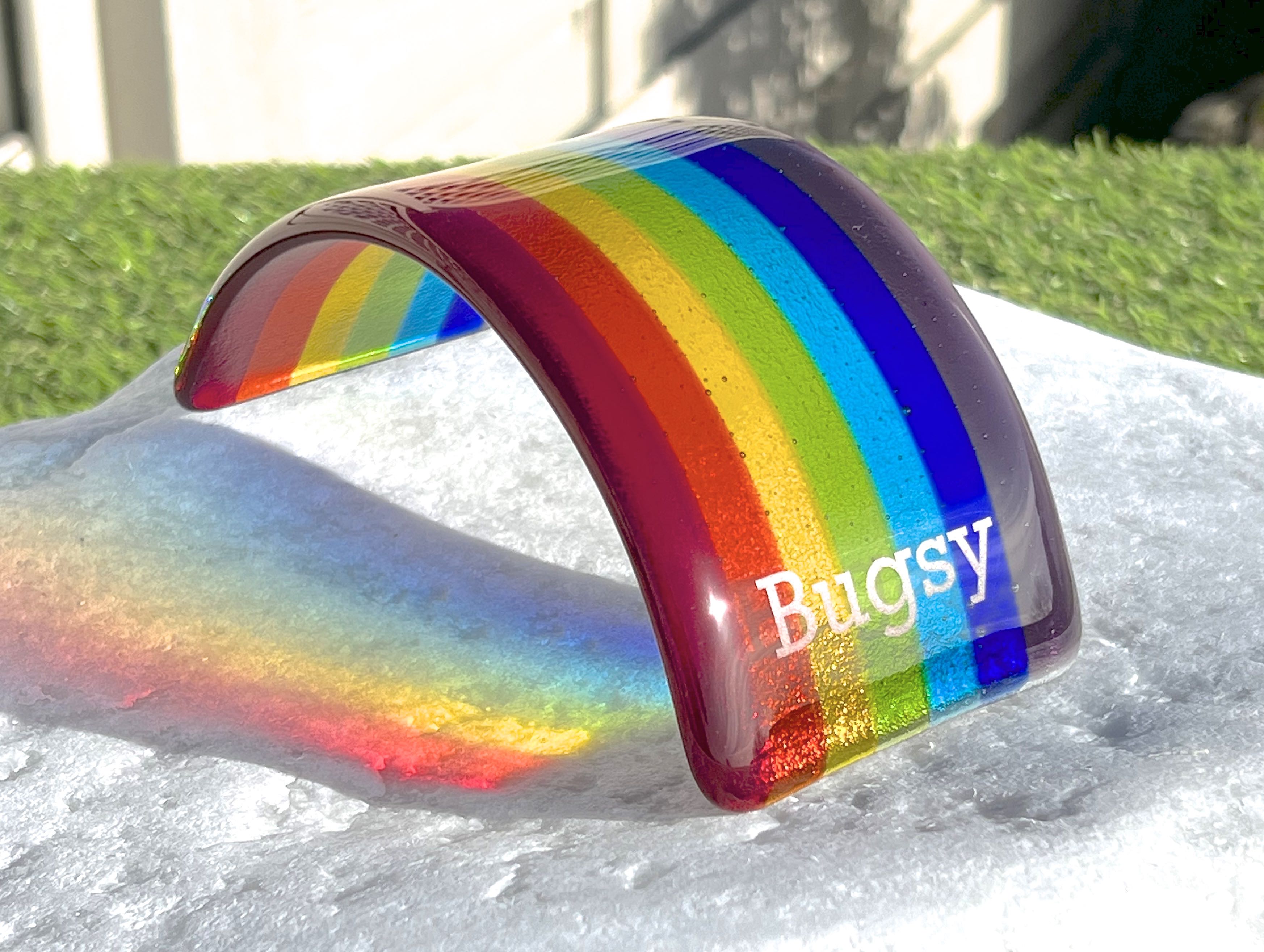 2. Rainbow Bridge Glass, Handmade Fused Glass, Med/Large Personalised ...